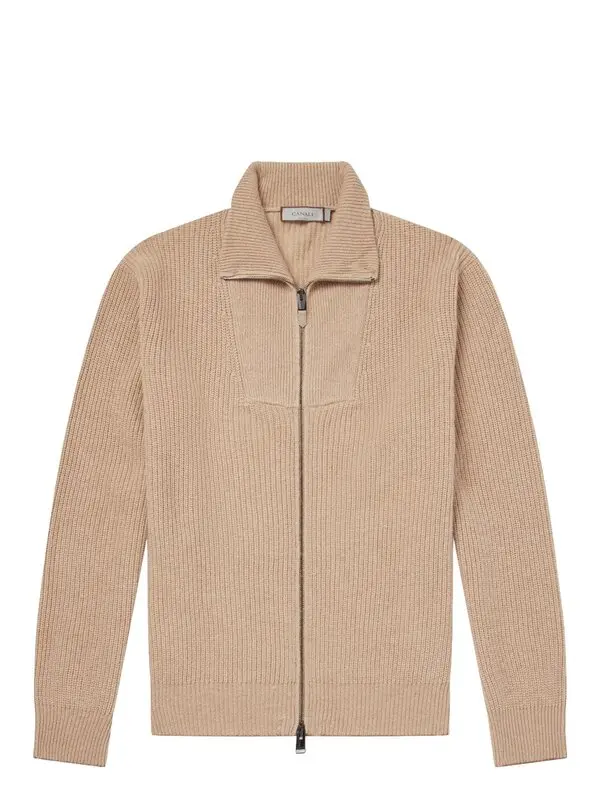 Canali Wool And Cashmere-blend Zip-up Sweater - Neutrals