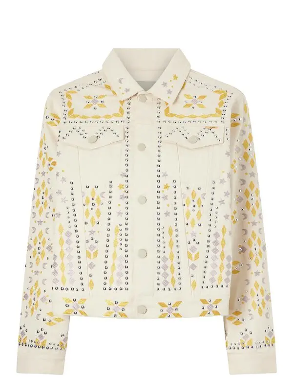 MOTHER The Bruiser Appliquéd Studded Denim Jacket - Neutrals