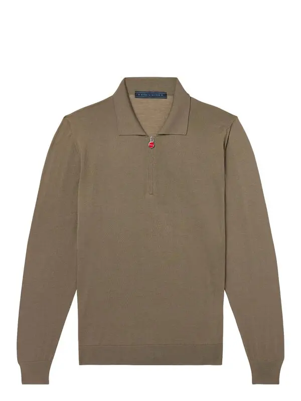 Kiton Wool Half-zip Polo Sweater - Brown