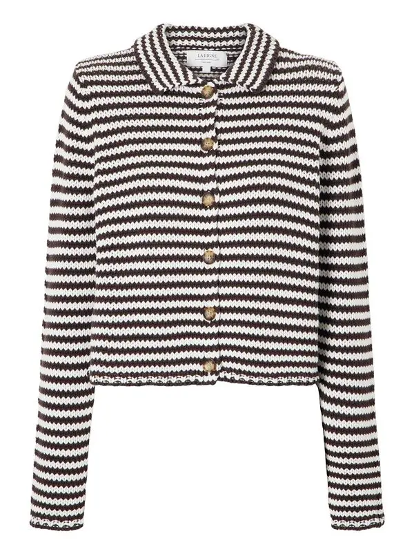LA LIGNE Mini Marina Cropped Striped Cotton Cardigan - Brown