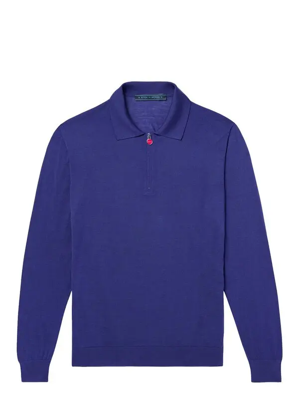 Kiton Wool Half-zip Polo Sweater - Blue