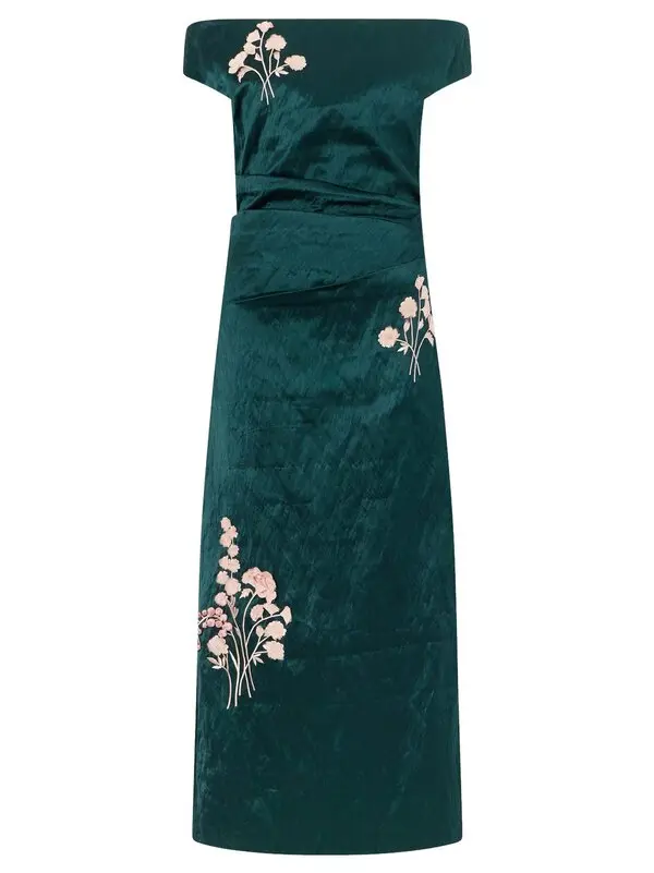 Erdem Floral Embroidered Satin Midi Dress - Green