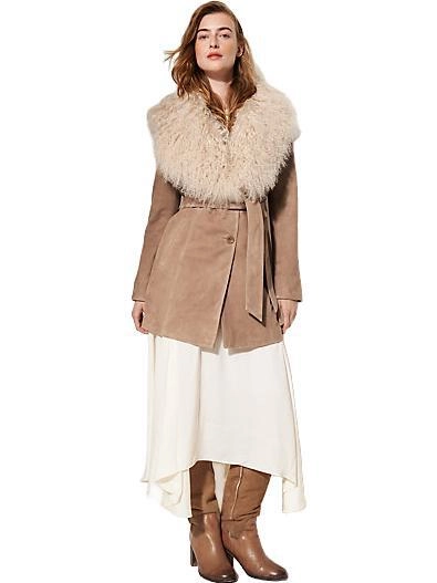 Overland Lydia Suede Leather Jacket With Detachable Tibetan Sheepskin Collar - Oak