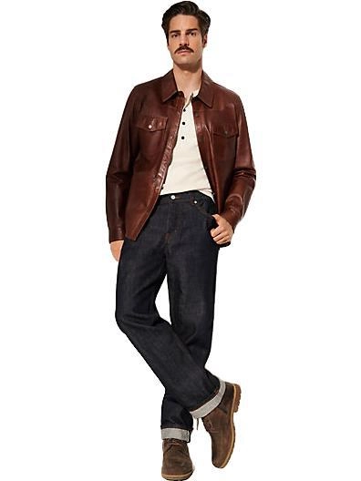 Overland Evan Reversible Leather Shirt Jacket - Cognac/black