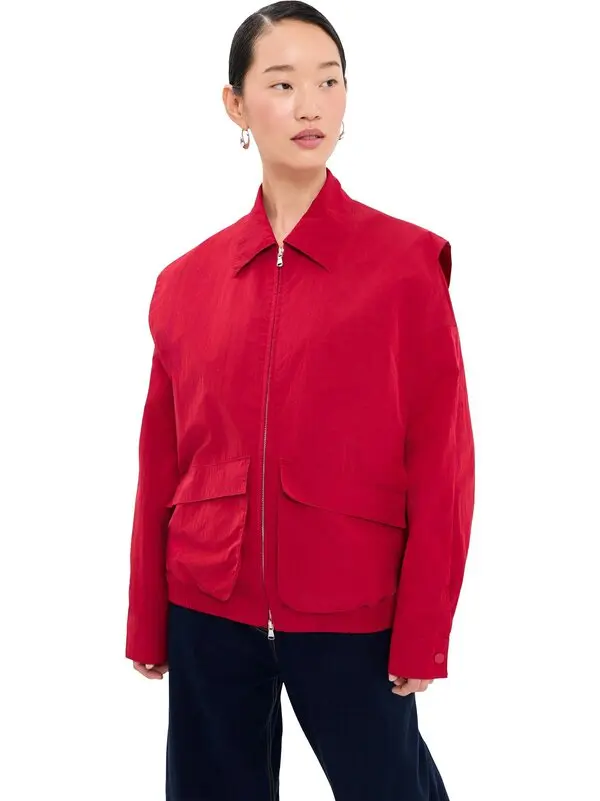 Tibi Fall Nylon Snap Bomber Jacket - Red