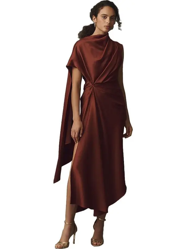 DE LA VALI Lunessa Satin Midi Dress - Red