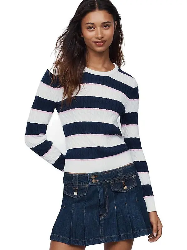 Maeve Cable-knit Pullover Sweater - Blue Stripe