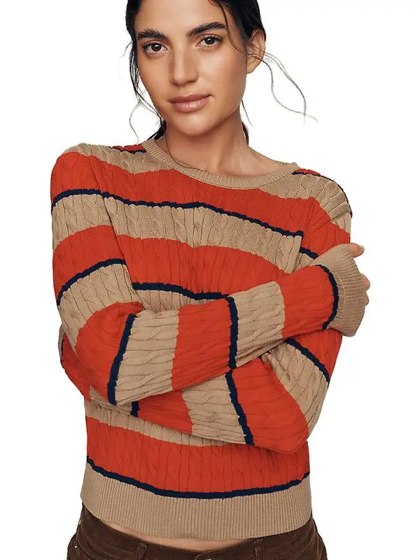 Maeve Striped Cable-knit Pullover Sweater - Red Stripe