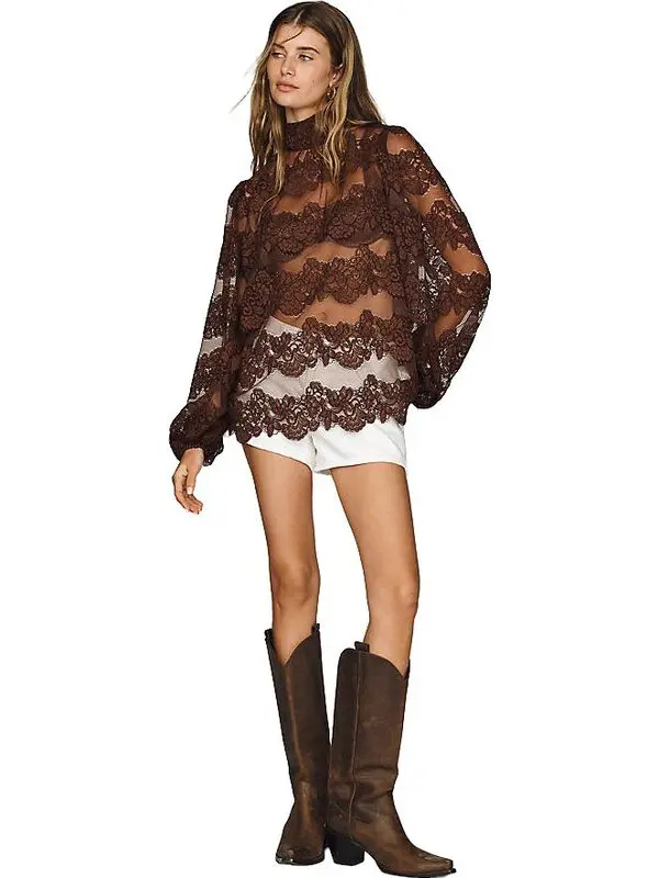 MAUDE CLUB Shana Lace Blouse - Brown