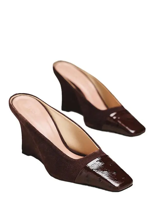 Maeve Leather Toe Cap Wedge Mules - Brown