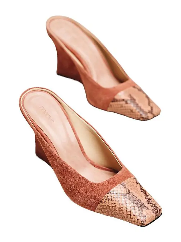 Maeve Leather Toe Cap Wedge Mules - Rose