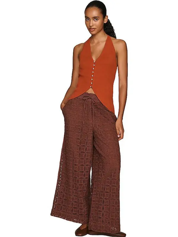OLLARI 100% Cotton Cutwork Track Pants - Chocolate