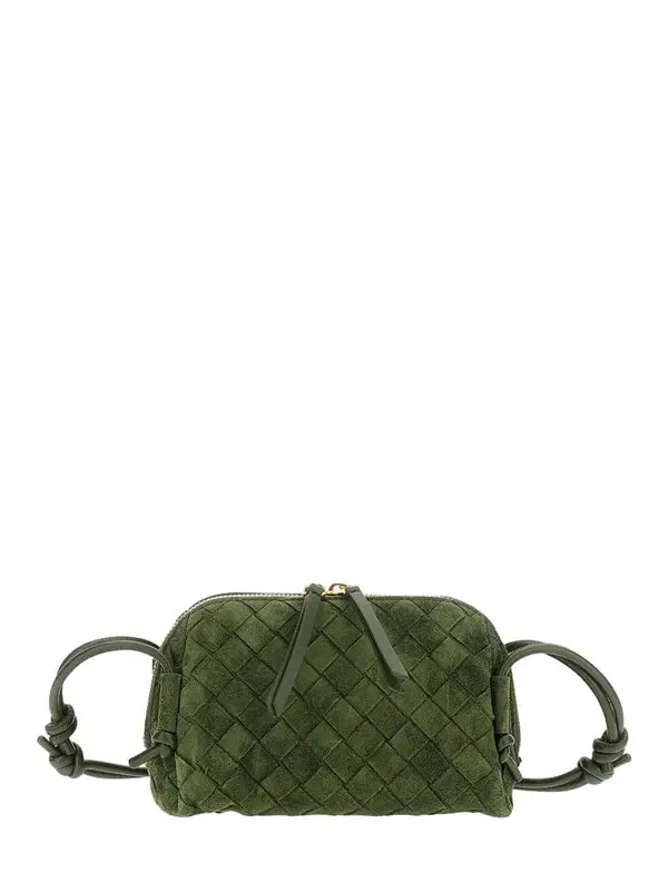 Bottega Veneta Suede Nappa Pochette With Intertwined Motif - Verde