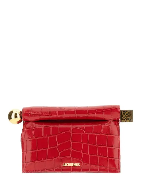 Jacquemus Folded Clutch Bag With Crocodile Effect Embossing - Red