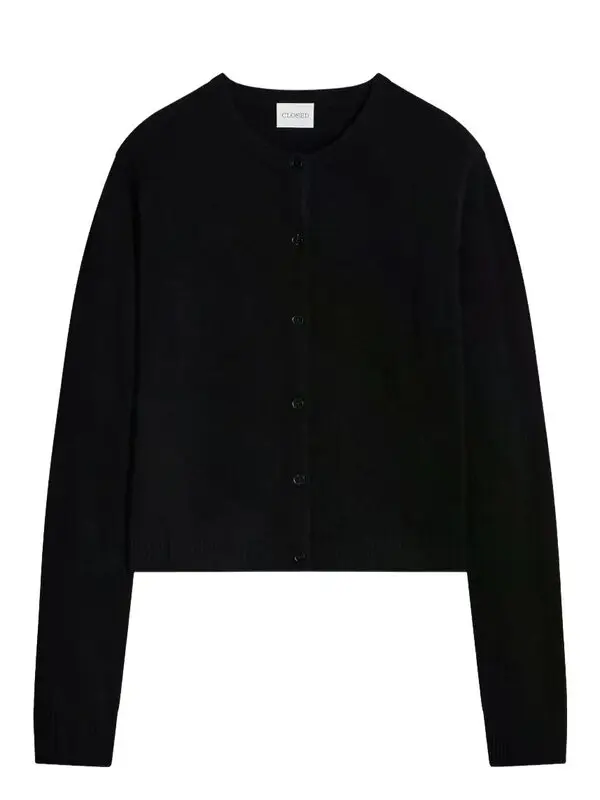 Closed Crew Neck Long Sleeve Cardigan - Black