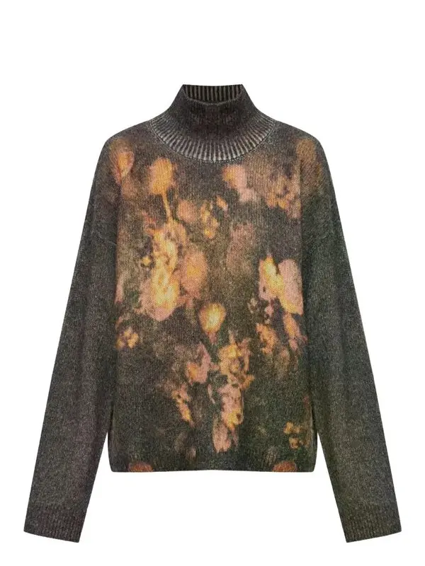 DIESEL® Floral Print High Neck Sweater - Grey