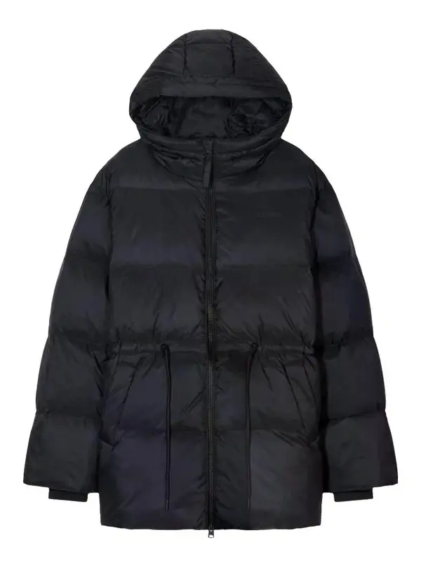 Closed Drawstring Waist Hooded Puffer Jacket - Black