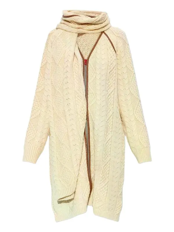 DIESEL® Cable-knit Coat With Leather Trim - Neutrals