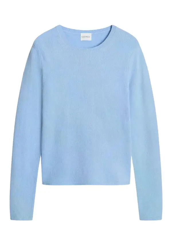 Closed Crew Neck Long Sleeve Sweater - Blue