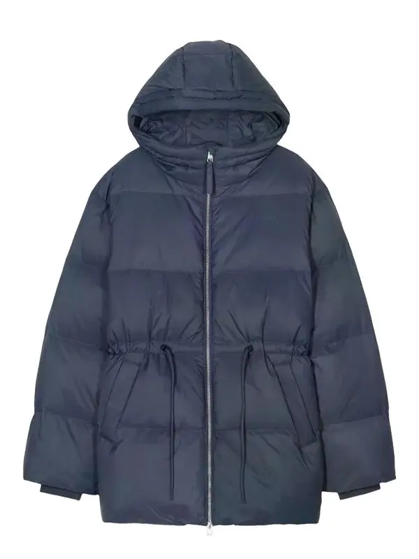 Closed Hooded Padded Jacket With Drawstring Waist - Blue