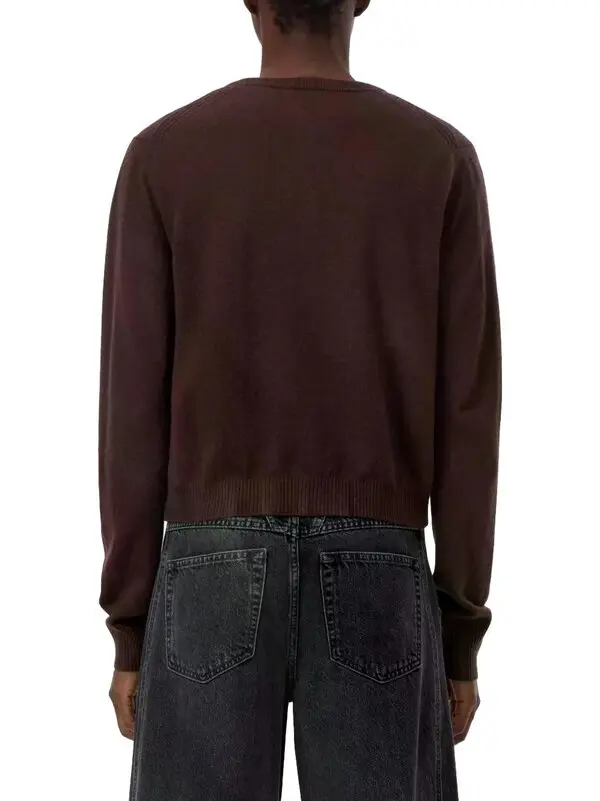 Closed Button-up Crew Neck Cardigan - Brown