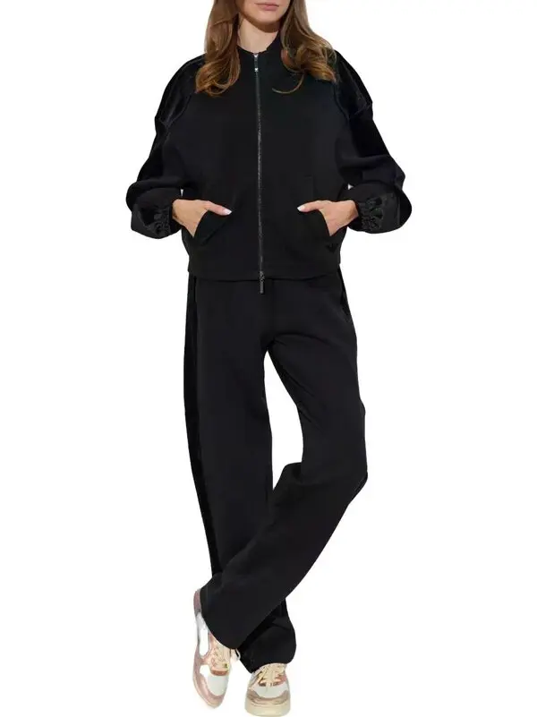 Emporio Armani Double Jersey Pants With Chenille Tape - Black