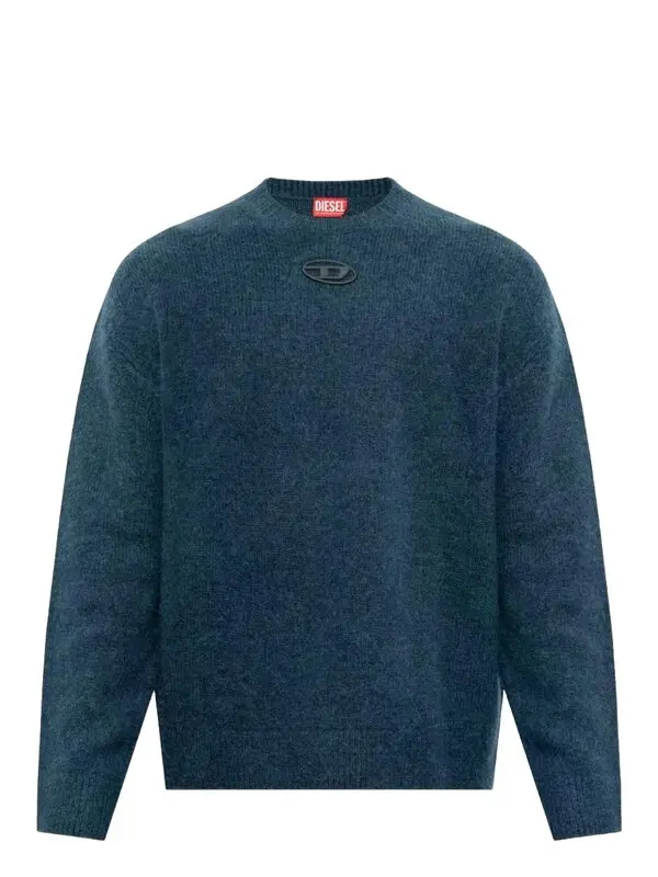 DIESEL® Wool & Alpaca Blend Jumper With Embroidered Oval D Logo - Blue
