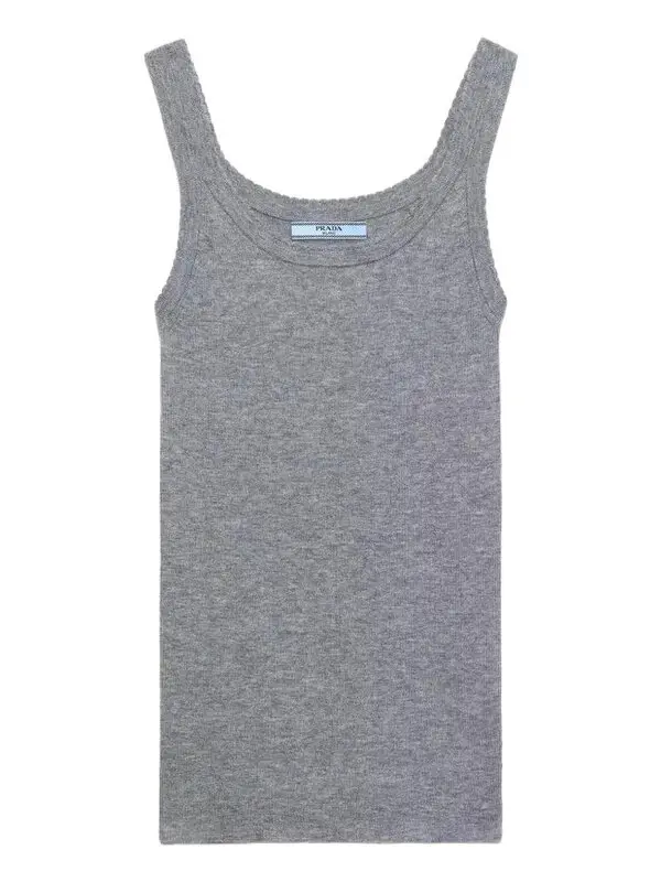 Prada Ribbed Knit Cashmere Tank Top With Scalloped Edges - Grey