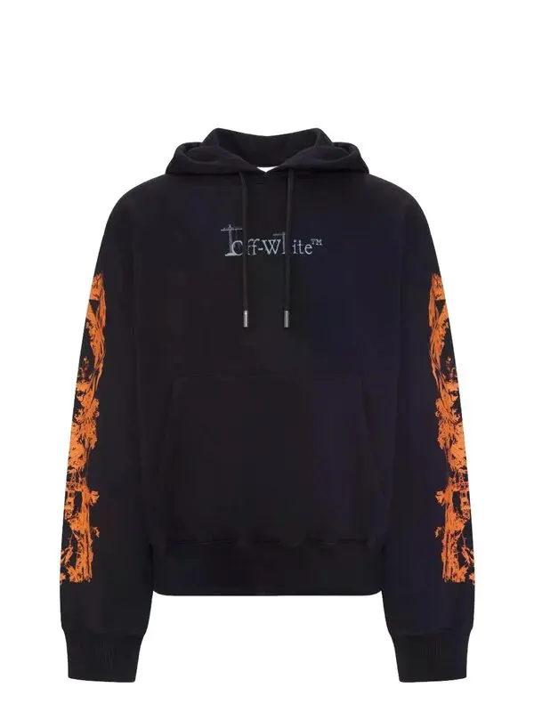 Off-White Graphic Print Drawstring Hoodie - Black