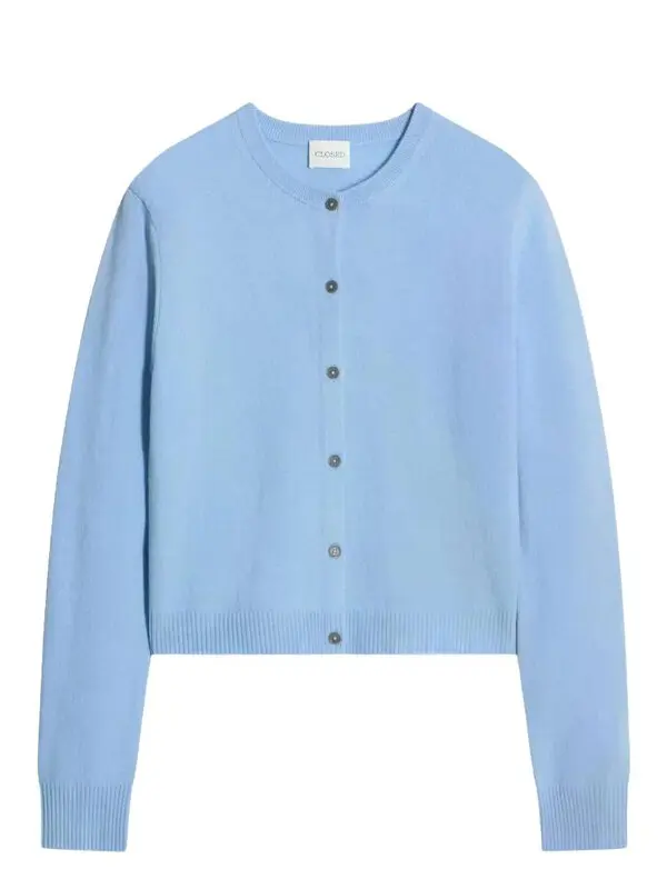 Closed Crew Neck Long Sleeve Cardigan - Blue