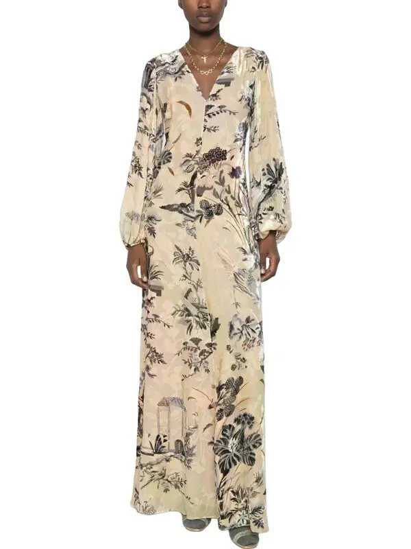Etro Beige Floral Print Devoré Effect Maxi Dress - Neutrals