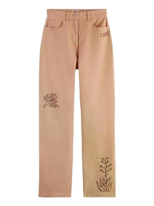 Scotch & Soda Embroidered Straight-leg Jeans - Neutrals