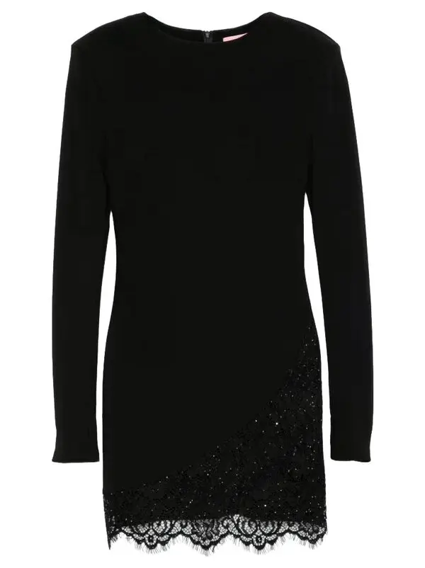 TWENTY FOURHAITCH Lace-panelled Sequin-embellished Mini Dress - Black
