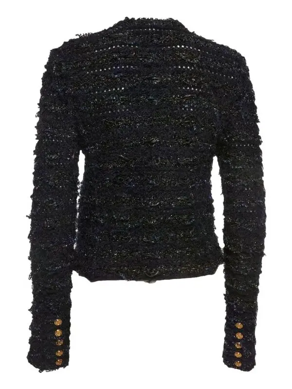 Balmain Bouclé Zip-up Tweed Jacket - Blue