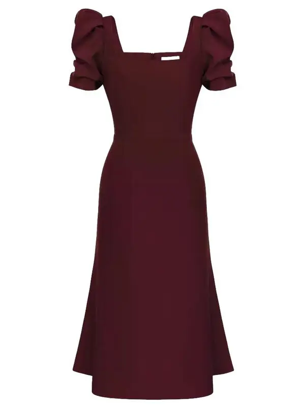 POST MERIDIEM Godet-silhouette Square-neck Midi Dress - Red