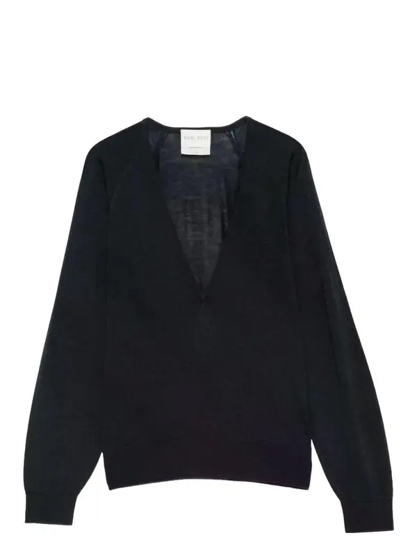 FORTE_FORTE V-neck Long Sleeve Sweater - Blue