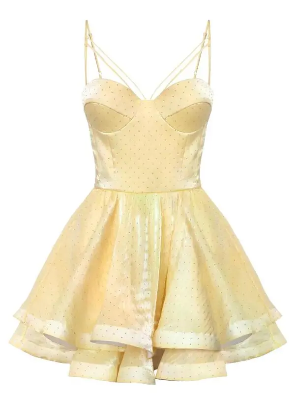 POST MERIDIEM Rhinestone Embellished Bustier Mini Dress - Yellow