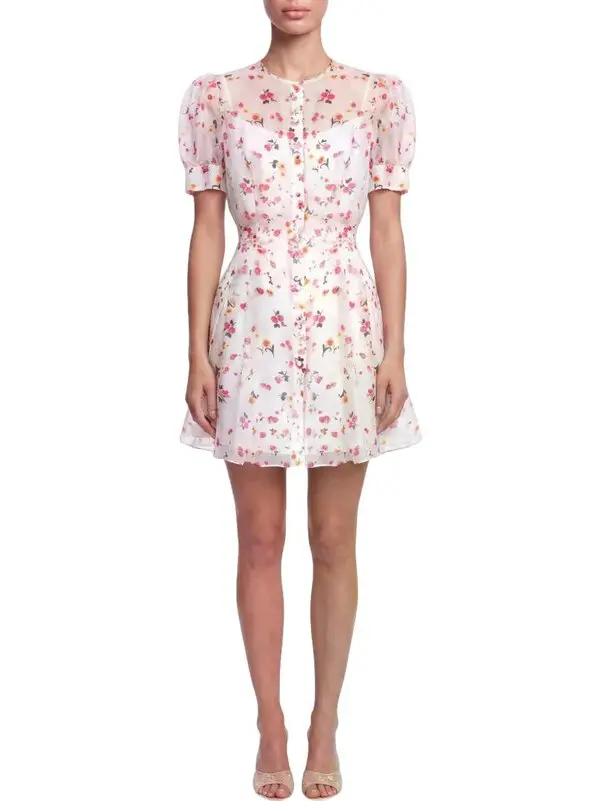 POST MERIDIEM Floral-print Silk Mini Dress - White