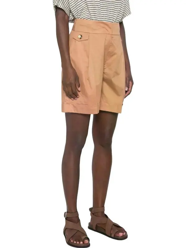 TWENTY EASY KAOS High-waisted Pleated Shorts - Brown