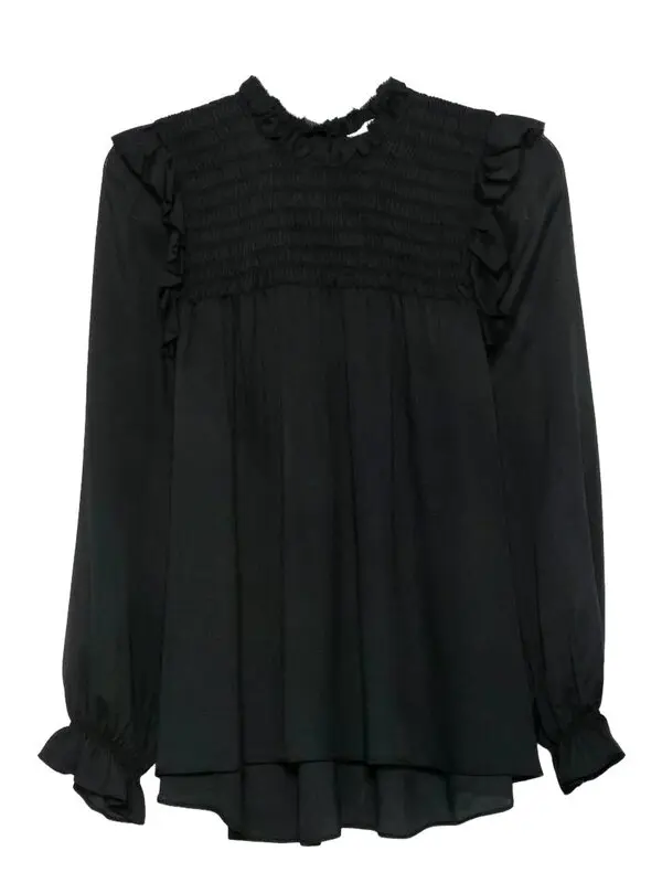 FORTE_FORTE Ruffled Mock Neck Blouse - Black