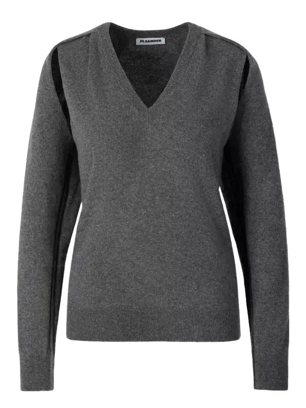 JIL SANDER V-neck Cut-out Sweater - Grey
