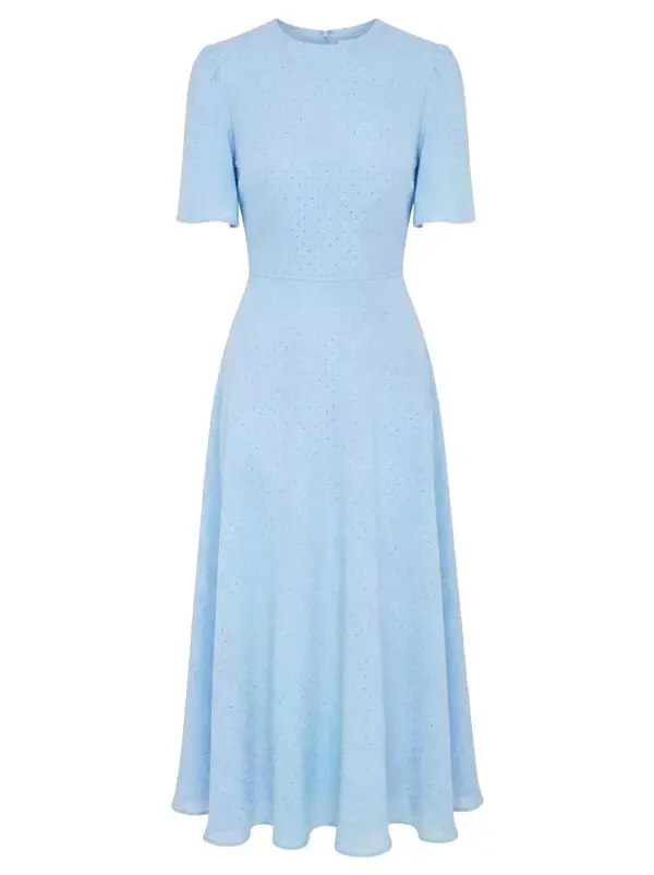 POST MERIDIEM Rhinestone Embellished Chiffon Midi Dress - Blue