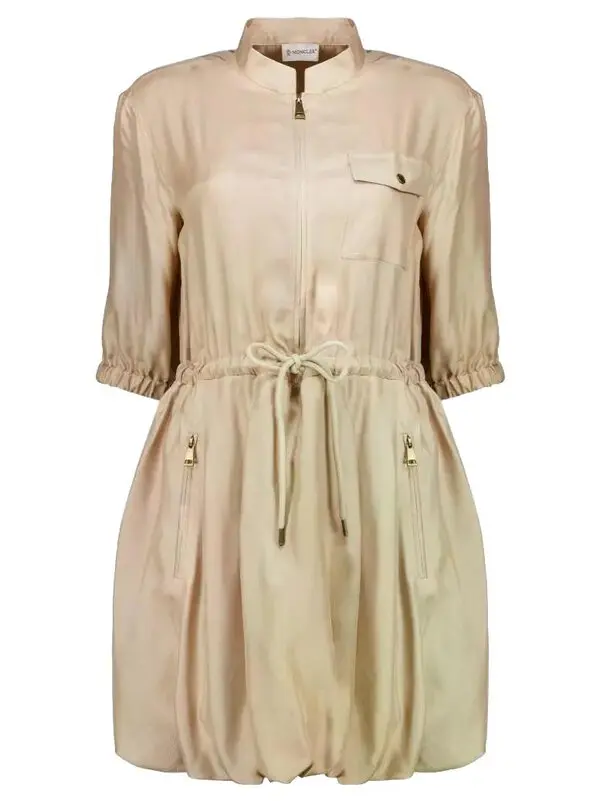Moncler Silk Twill Mini Shirt Dress - Neutrals