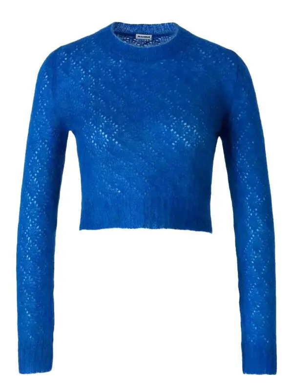 JIL SANDER Pointelle-knit Cropped Sweater - Blue