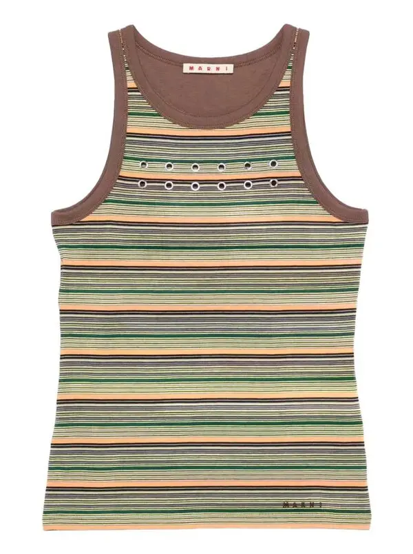 Marni Eyelet-embellished Striped Tank Top - Neutrals