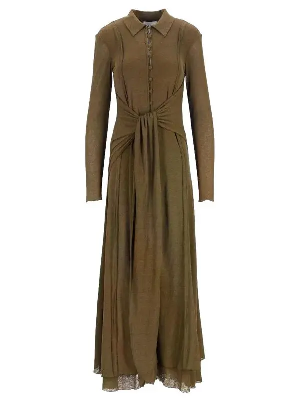 GANNI Marl Mesh Tie-waist Maxi Dress - Green