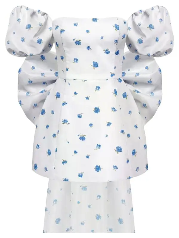 POST MERIDIEM Floral Print Puff-sleeve Mini Dress - White