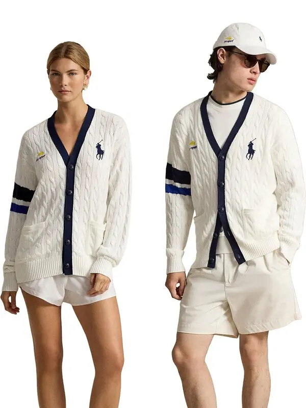 Ralph Lauren Us Open Cable-knit Cardigan - Ceramic White Multi