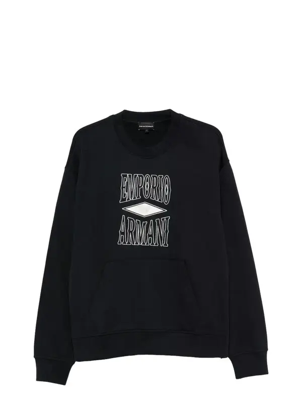 Emporio Armani Logo Embroidered Zip Slit Sweater - Blue