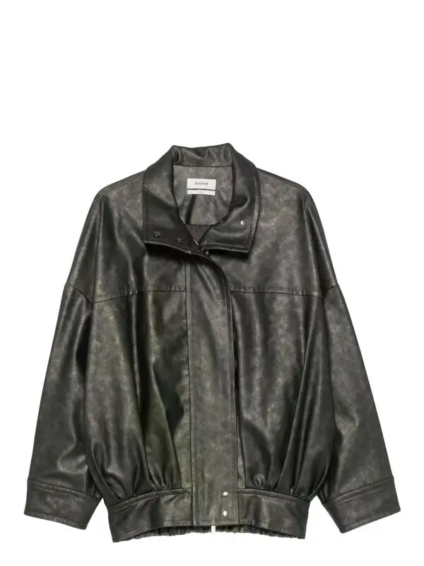 SYSTEM Panelled High-neck Biker Jacket - Grey